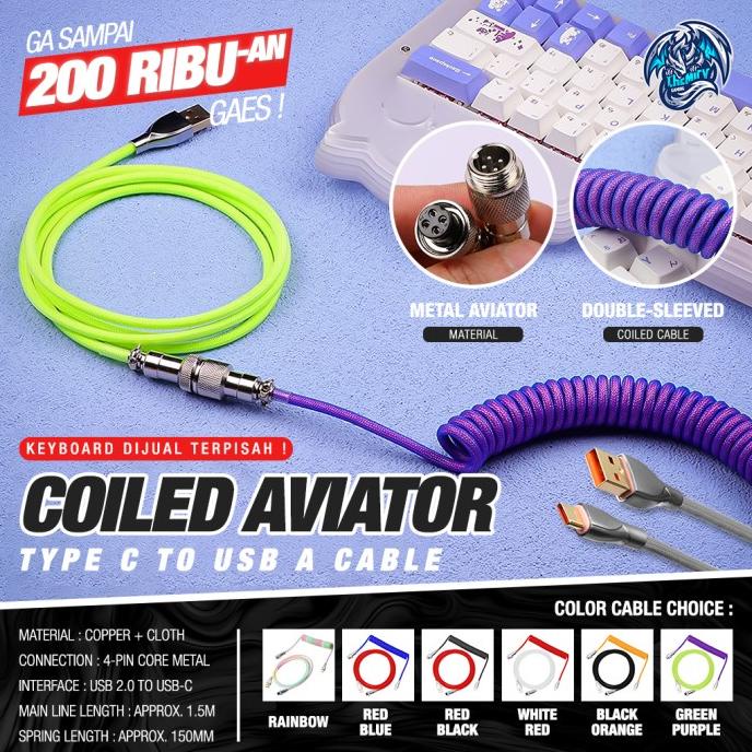 Jual Coiled Aviator Cable Spring Wire Type-C for Mechanical Gaming ...