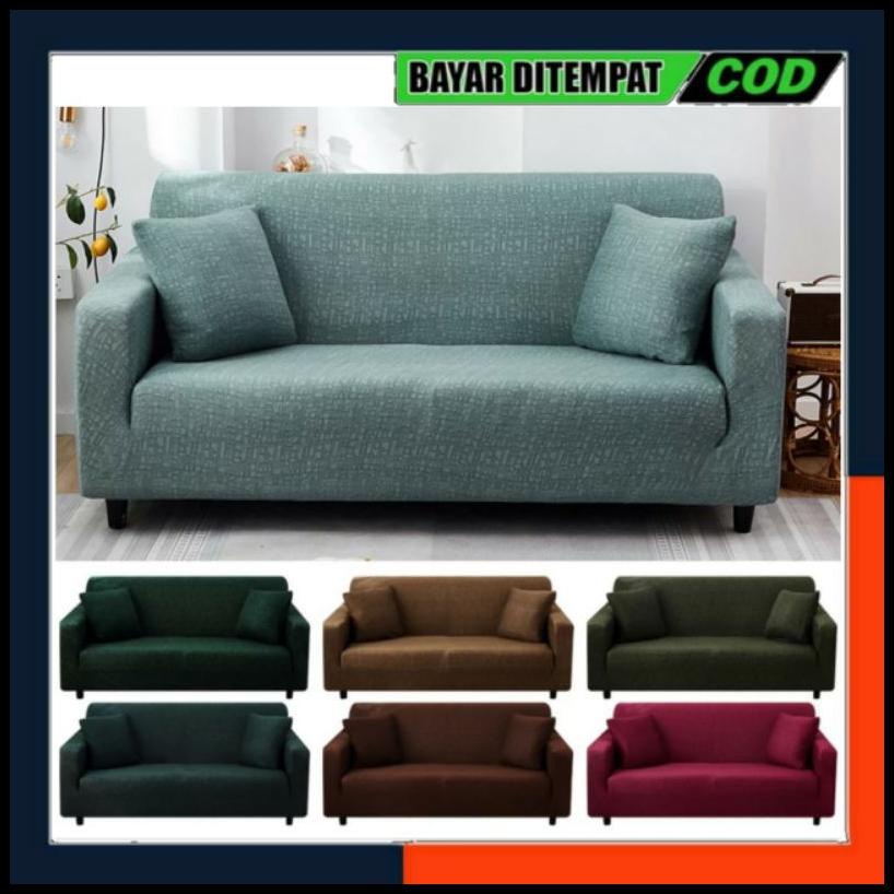 Jual [Original] Sarung Sofa Grid Polos Elastis 1 2 3 4 Seater Cover ...