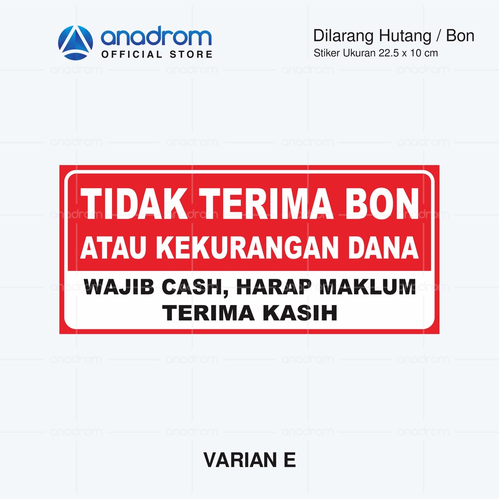 Jual Stiker Dilarang Hutang/Bon | Size 22,5x10cm | Anadrom 3115 ...
