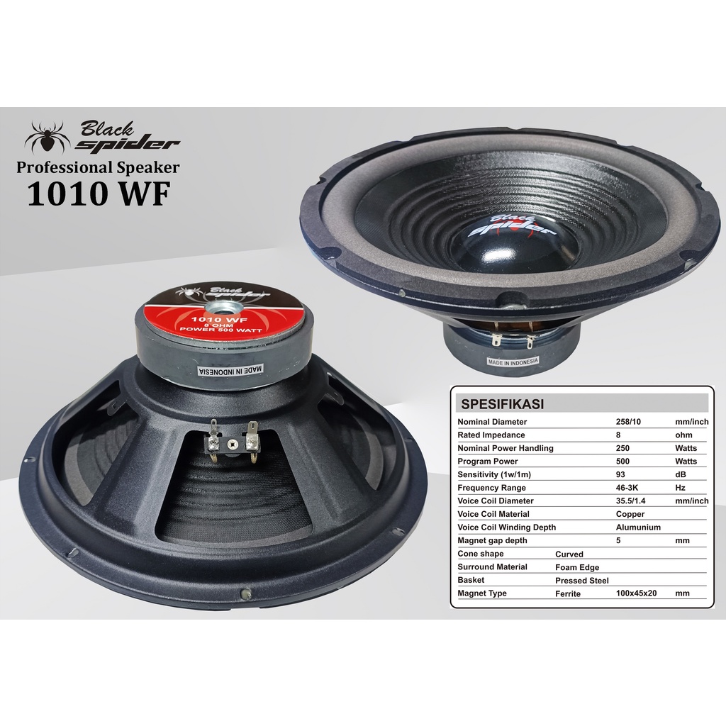 Jual BS 1010 WF Komponen Speaker Merek Black Spider - 10 Inch | Shopee ...