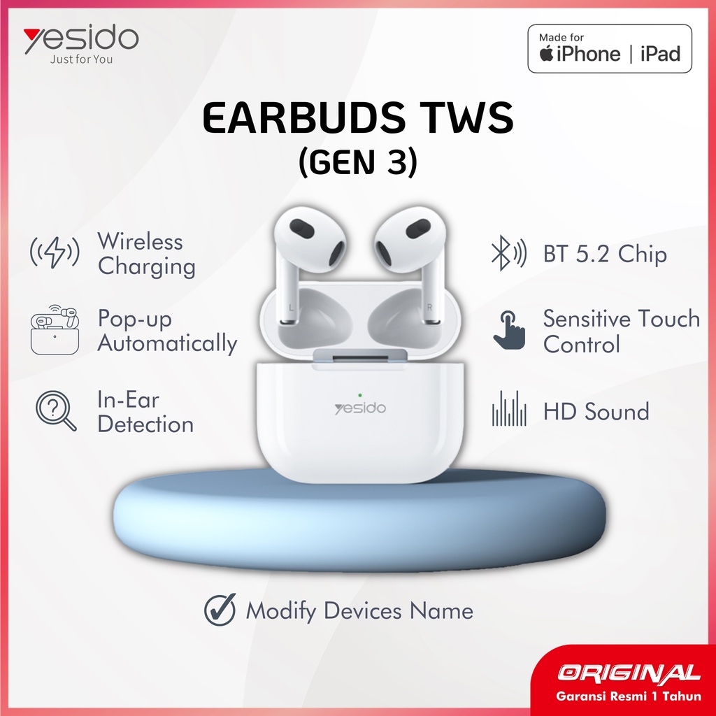 Jual YESIDO Earbuds Gen 3 TWS True Wireless Bluetooth Earphone Gen 3 Spec Best Quality | Shopee ...