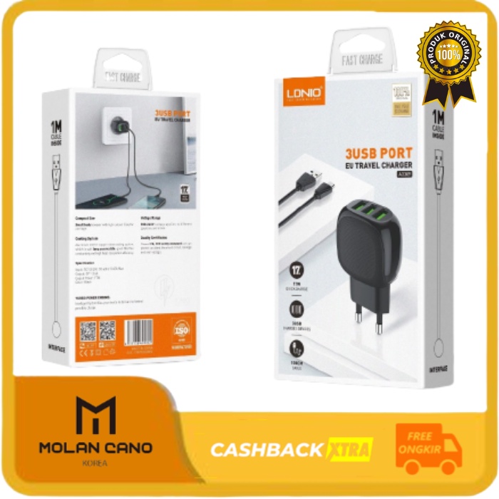 Jual MOLAN CANO LDNIO A3309 Charger iPhone Type C Micro USB Android Fast Charging Quick Charger ...
