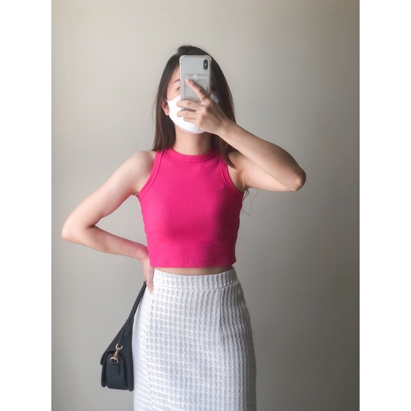 Jual Min Young [민영] Crop Halter Tank Top Rib Knit Pendek Pakaian Baju ...