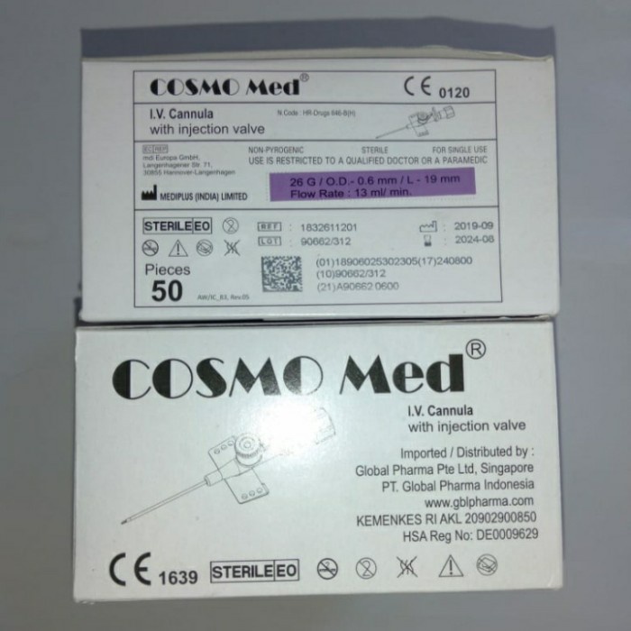 Jual Iv Cannula Injection Port & Wings 26G Cosmo Med Iv Catheter [Ready ...