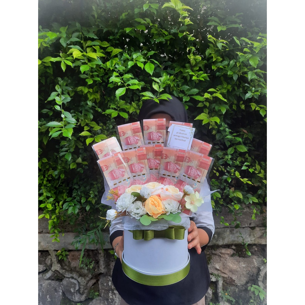 Jual Bloom Box bunga dan uang / bloom box lebaran / bloom box idul ...
