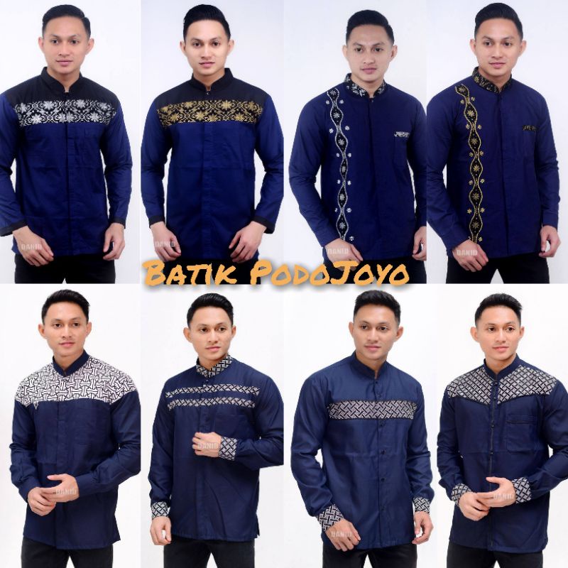Jual kemko batik warna biru navy / koko batik lengan panjang warna biru ...