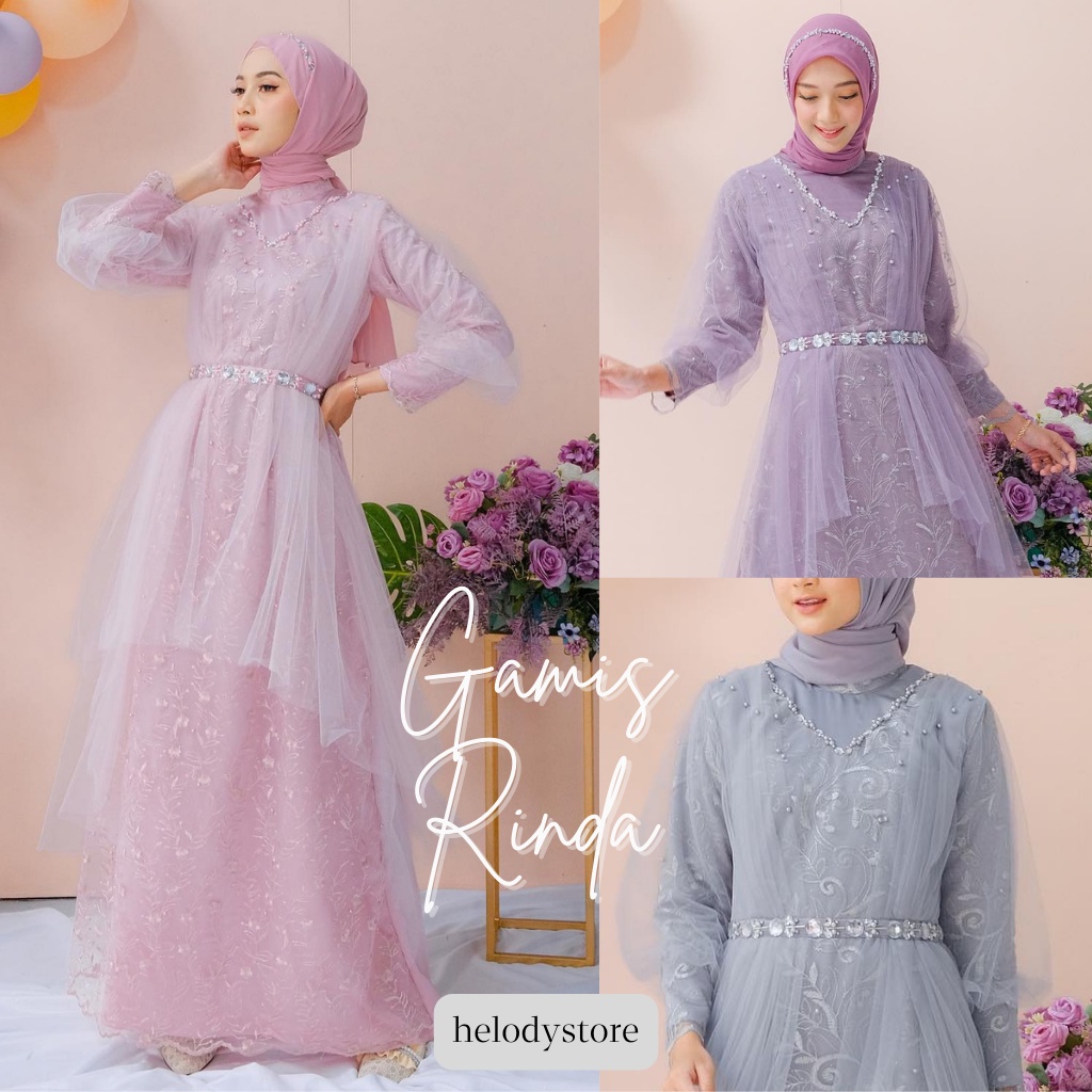 Jual Rinda Dress Gamis Brokat Maxy Dress Kondangan Terbaru Korean Style Baju Pesta Wanita ...