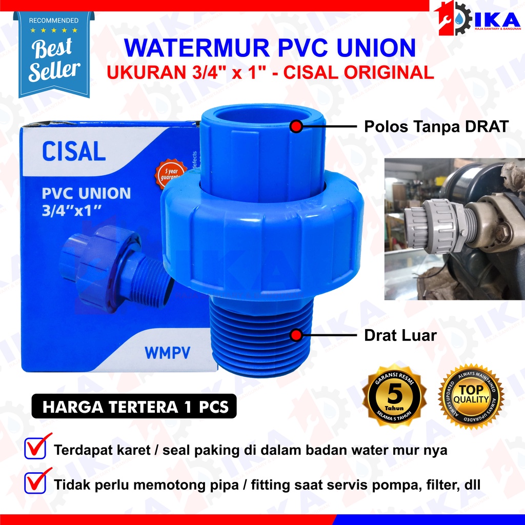 Jual WATERMUR WATERMOOR POLOS & DRAT LUAR PVC 1 - 1/2 - 3/4 INCH WATER UNION SOCKET SAMBUNGAN ...