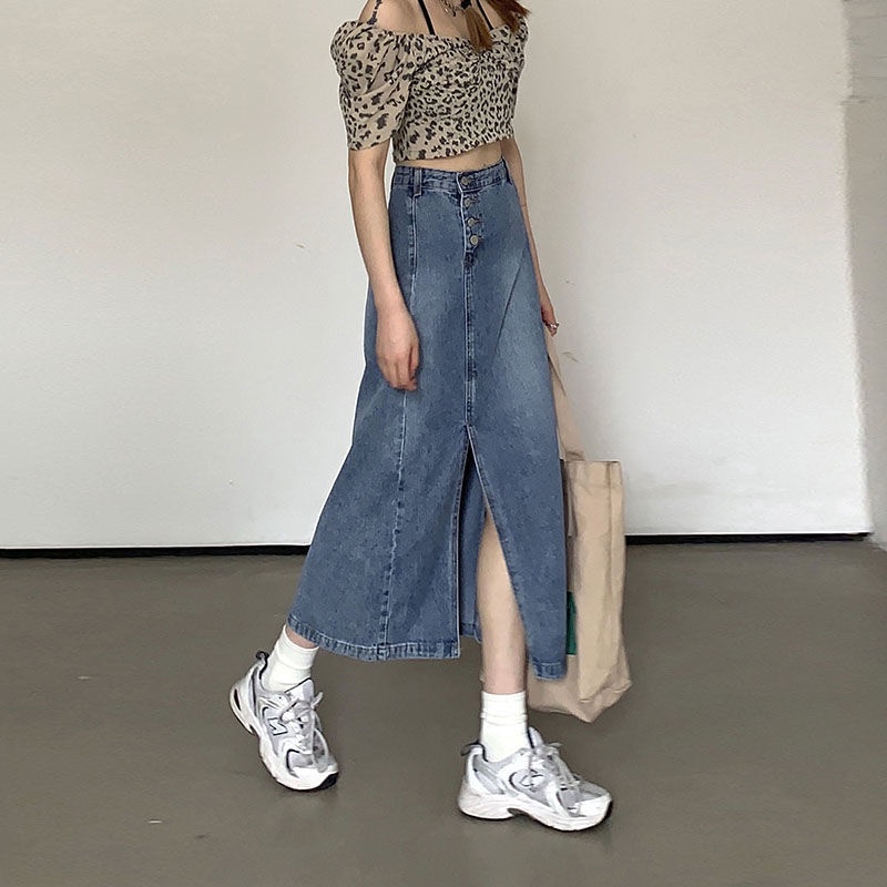 Jual Rok Denim Kekinian High Waist A Line | Shopee Indonesia