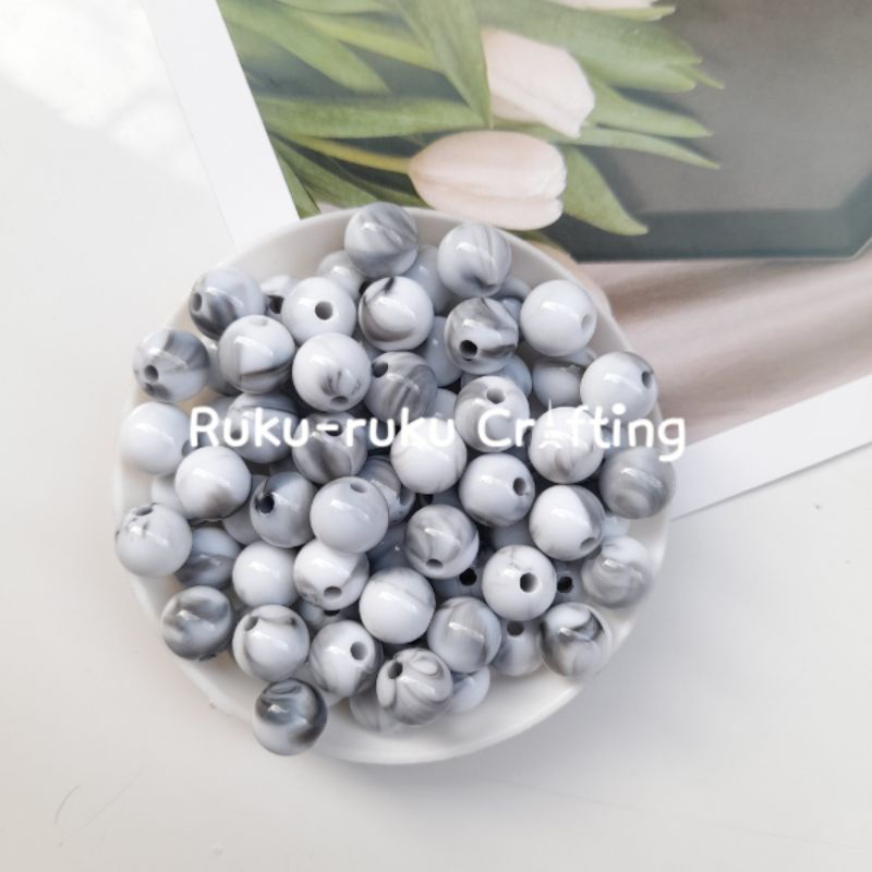 Jual (50 pcs) Mote Manik Bulat Motif Marmer 8mm Manik Corak Lilin Manik ...