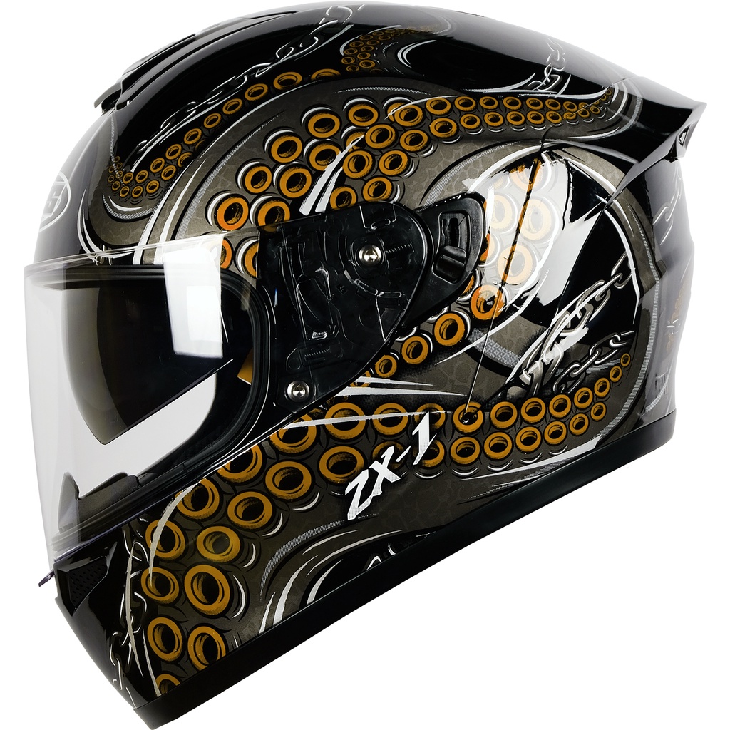 Jual NJS ZX-1 KRAKEN Hitam - Gold Gloss/Doff - Helm Full Face | ZX ...
