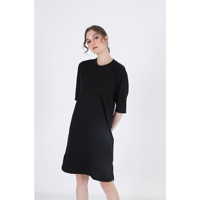 Jual Sorabel - He Jimin Women Oversized Basic Midi Dress Short Sleeve ...