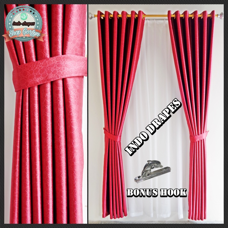 Jual Gorden Jendela Pendek Polos Embos Merah Model Smokring Ukuran ...