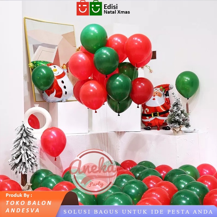 Jual balon latex metalik merah hijau / balon metalik natal / Balon ...