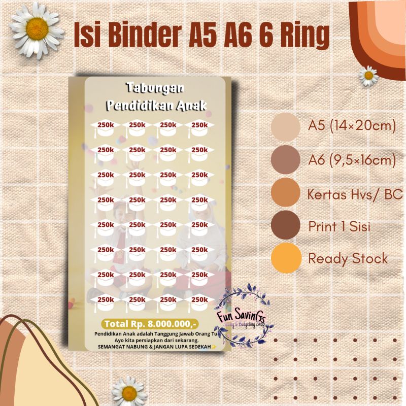 Jual [ FUN] Isi Binder A5 A6 6 Ring | Tabungan Pendidikan Anak | Shopee Indonesia