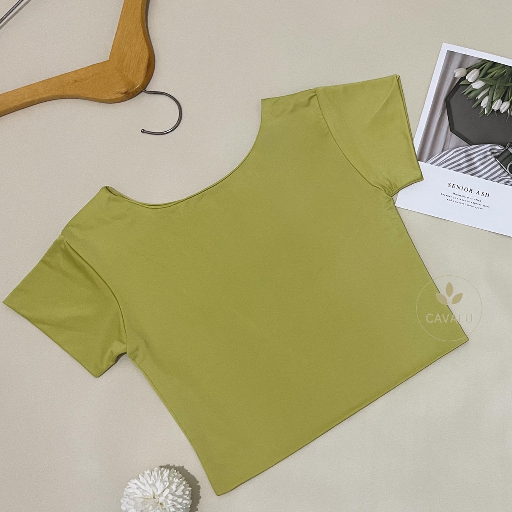 Jual CAVALU Crop Top Kaos Wanita Crop Tee Double Layer Baju Kaus Atasan ...