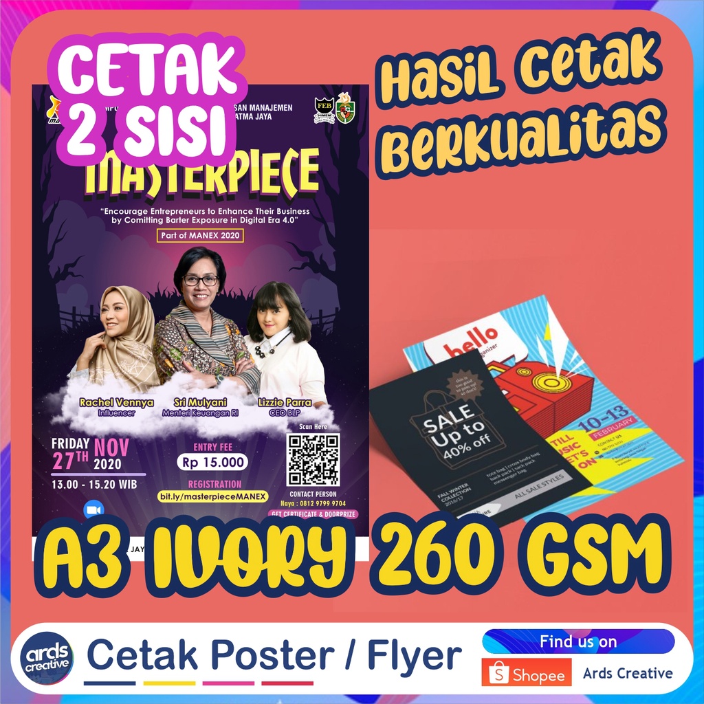 Jual Cetak 2 sisi Poster / Flyer - A3 - Ivory 260 gsm | Shopee Indonesia