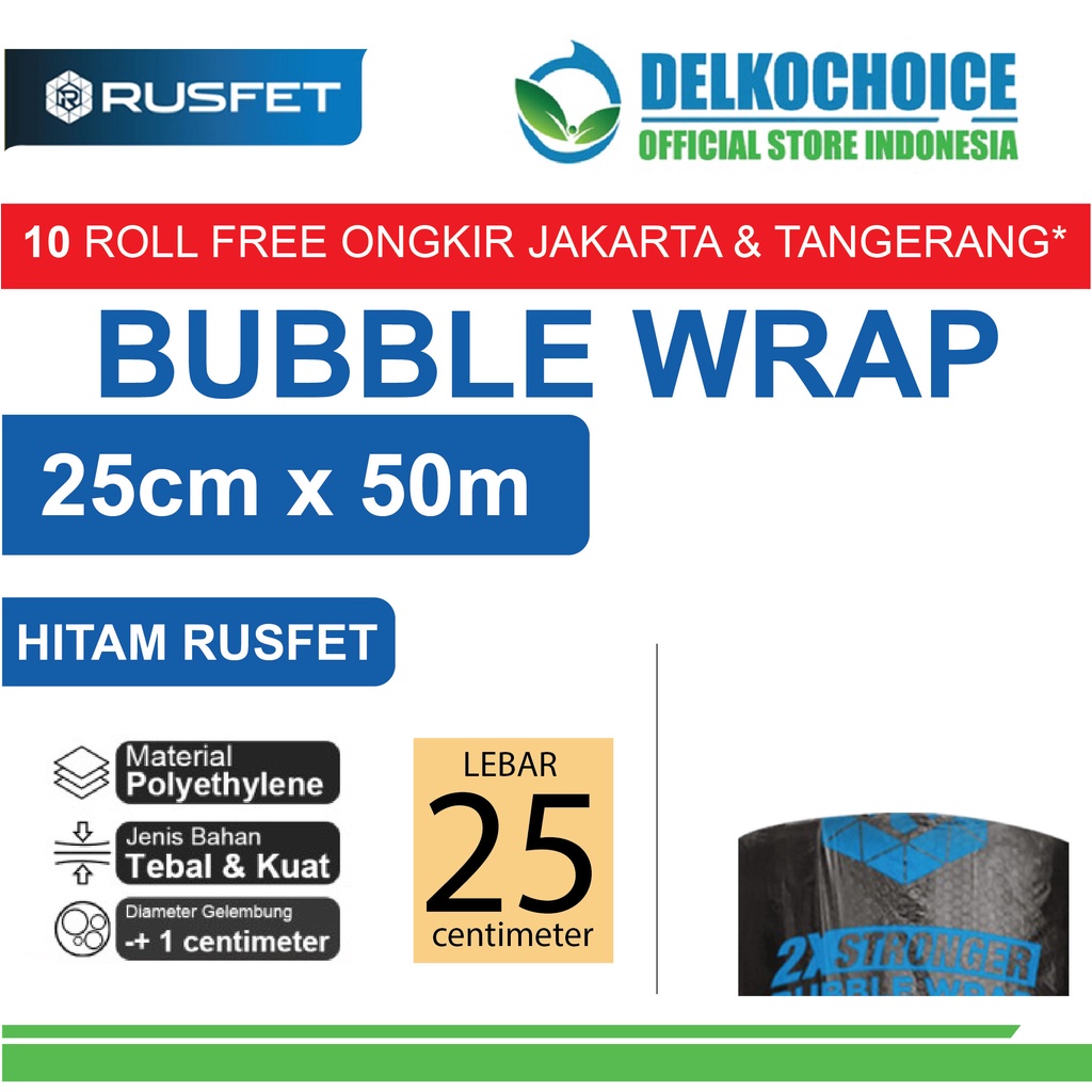 Jual Plastik Bubble Wrap RUSFET HITAM 25CM x 50M TEBAL Bubblewrap ROLL ...