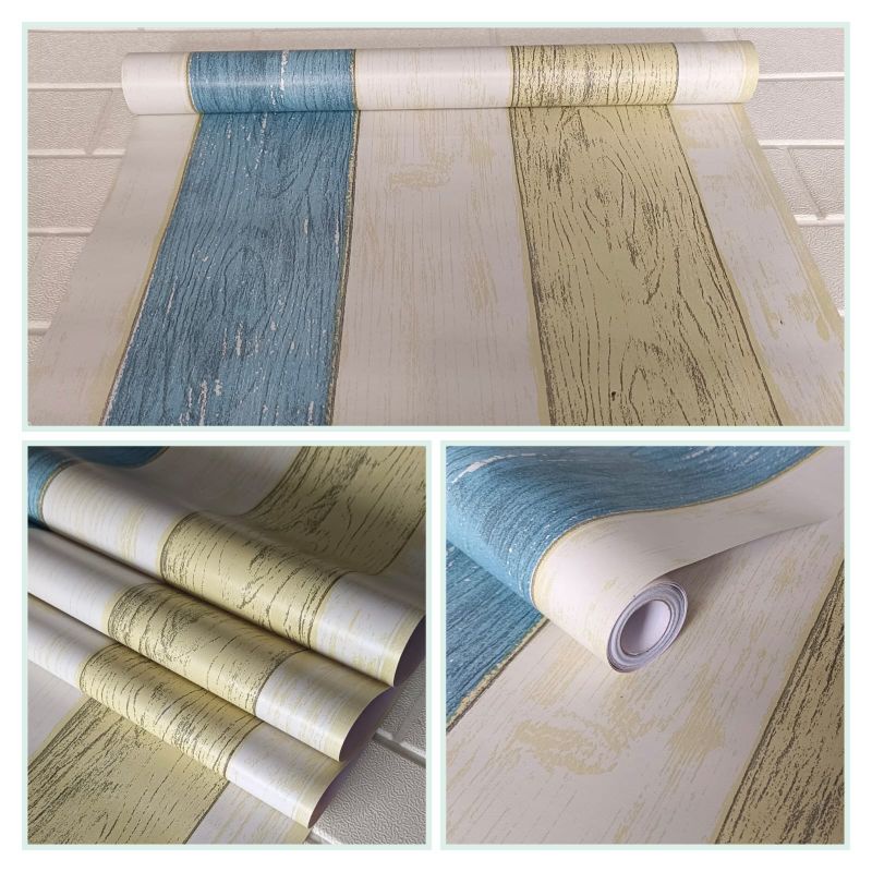 Jual Wallpaper Sticker Dinding Biru Kuning Kayu Vintage Kombinasi Warna ...