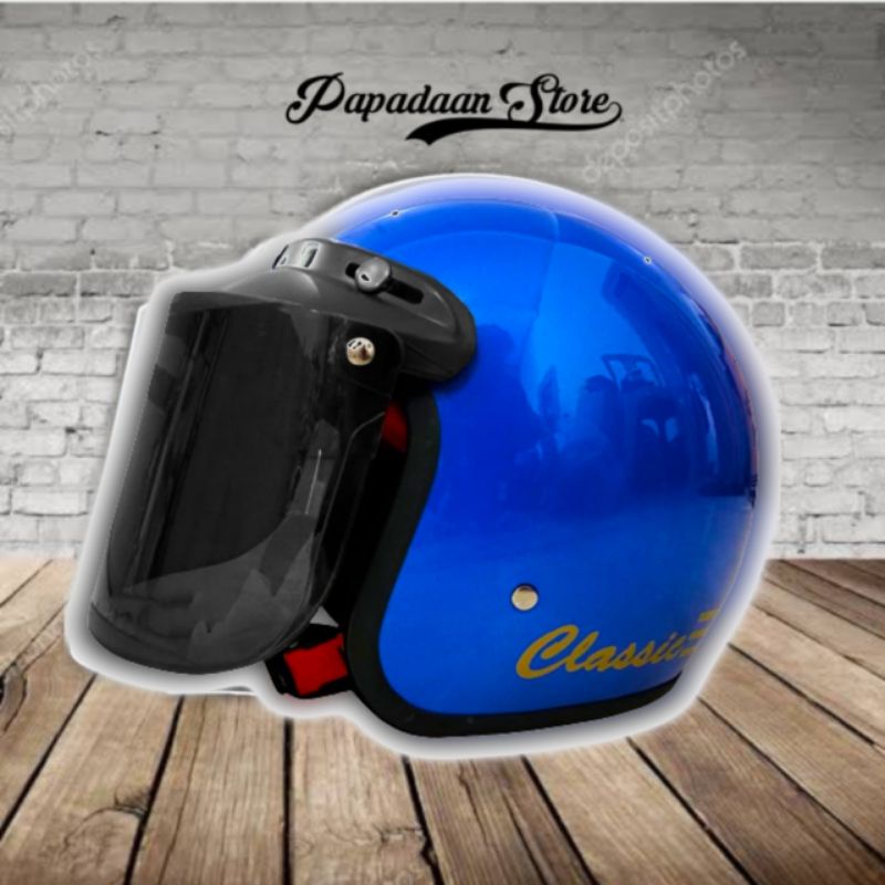 Jual [PROMO] HELM BOGO CLASSIC ICE BLUE FREE KACA (DATAR/CEMBUNG ...
