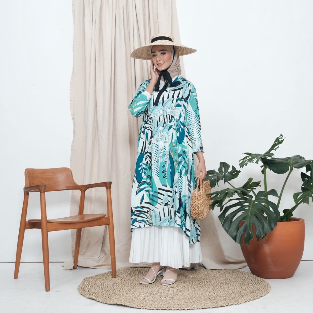 Jual OUTER RAYON MOTIF PANTAI DRESS TROPICAL HIJAB | Shopee Indonesia