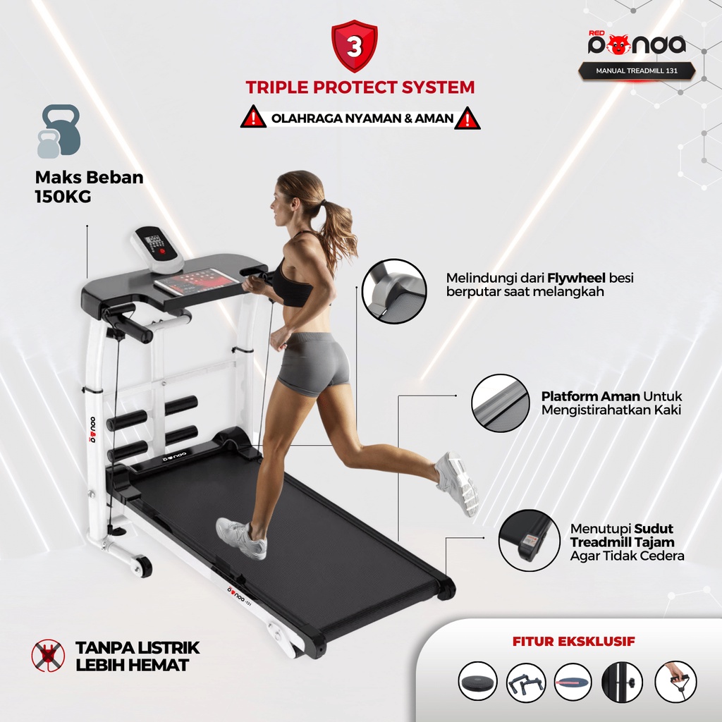 Jual Treadmill REDPANDA Manual 131 Multifungsi Murah Tanpa Listrik ...