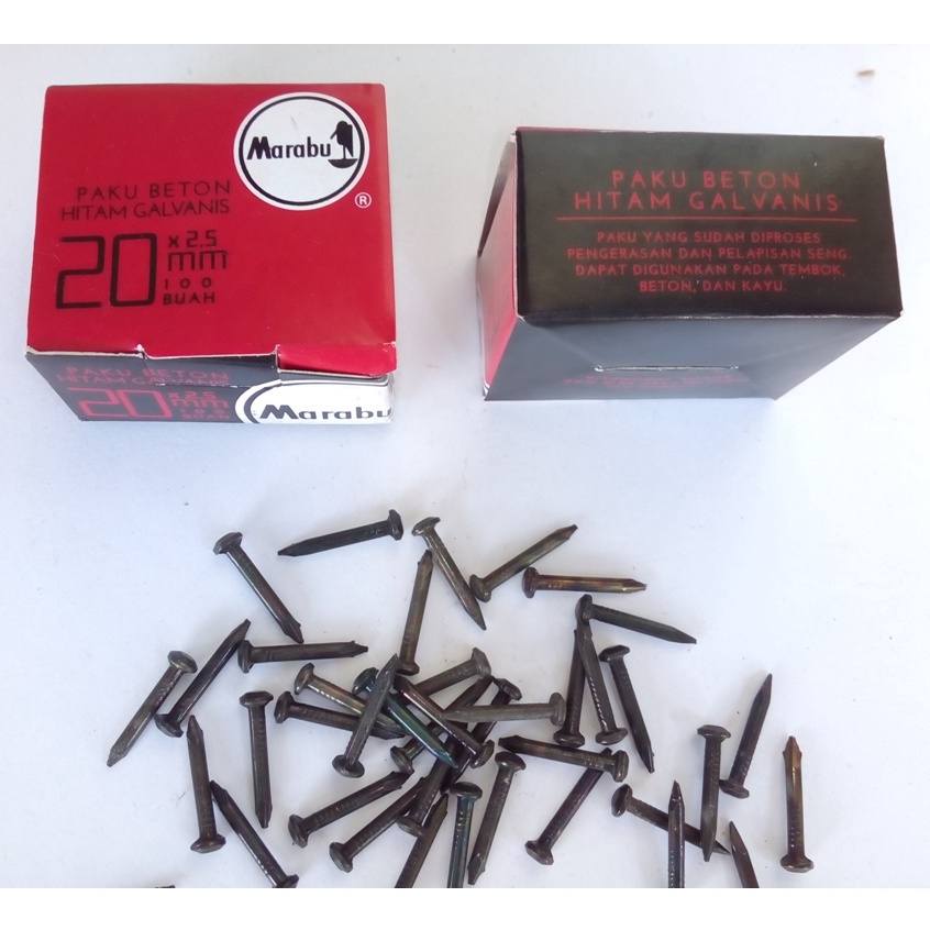 Jual PAKU BETON HITAM 20MM MARABU/STEEL FIXING PINS/PAKU GALVANIS BLACK ...