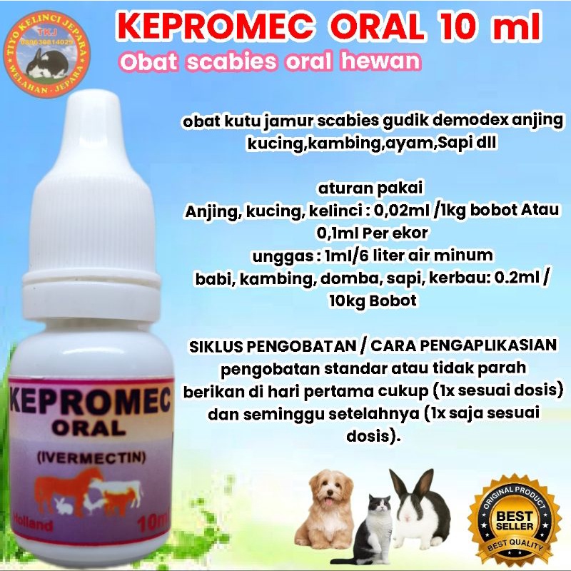 Jual kepromec oral 10 ml untuk scabies kutu jamur cacingan hewan ...
