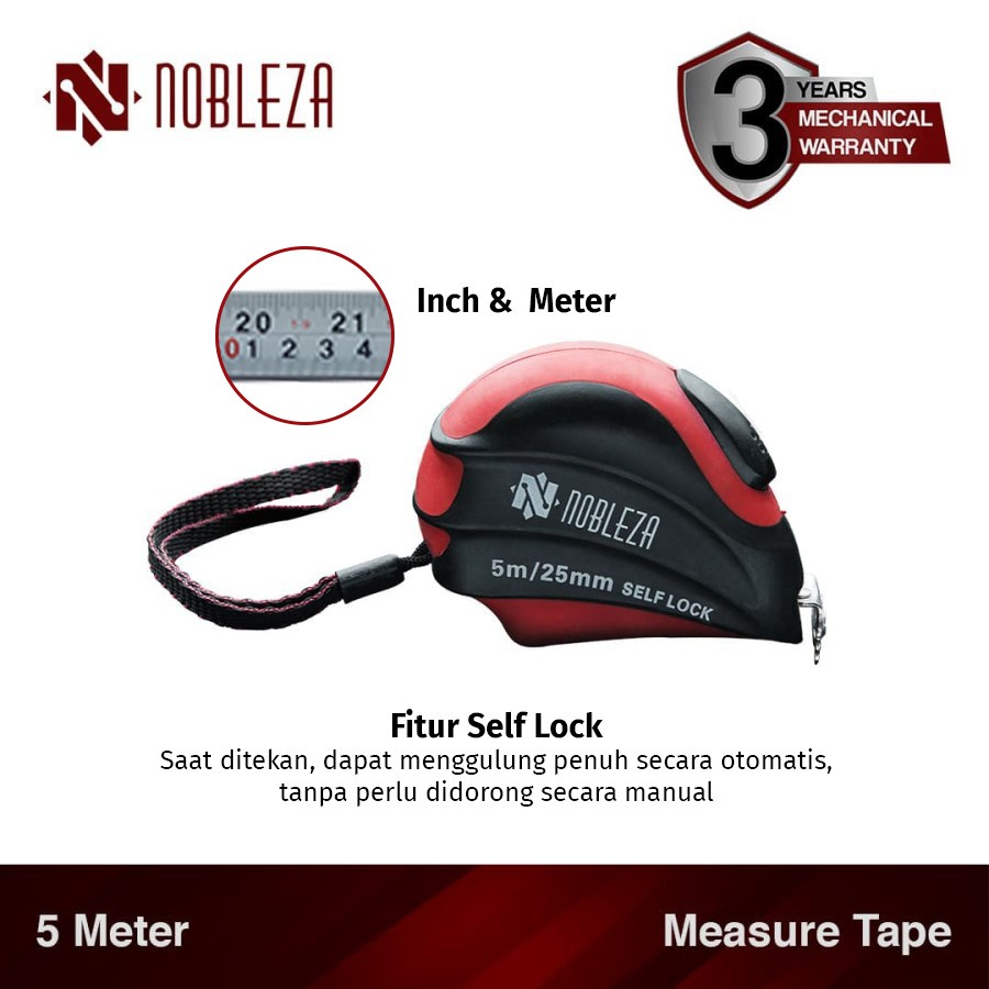 Jual NOBLEZA Measure Tape 5 M / 25 MM Pengukur Meteran Otomatis Roll ...