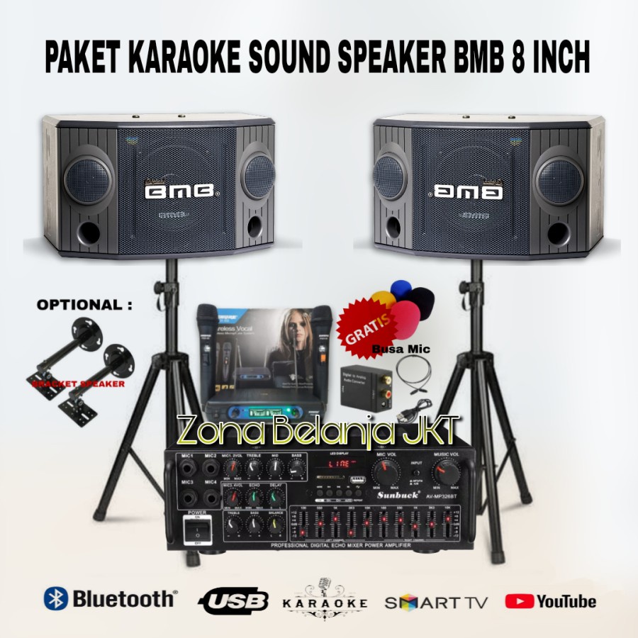 Jual PAKET KARAOKE SOUND SYSTEM SPEAKER BMB 8 INCH AMPLI USB BLUETOOTH ...