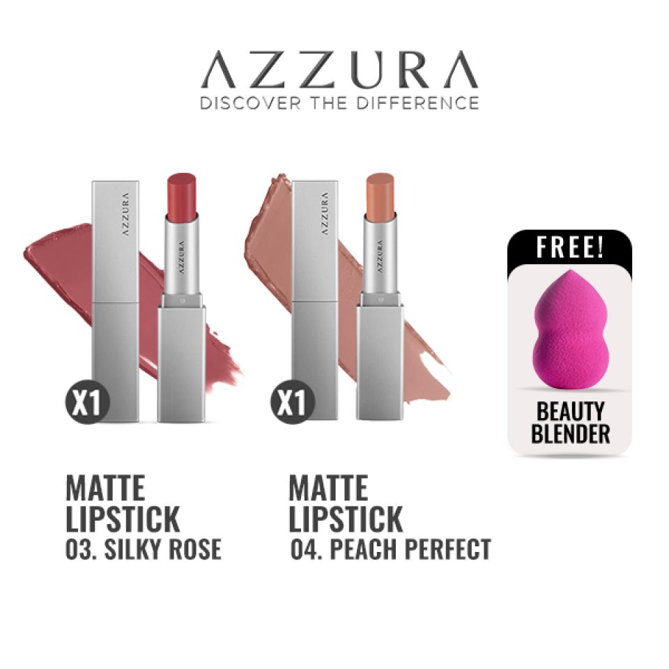 Jual Azzura Matte Lipstick Silky Rose + Azzura Matte Lipstick Peach ...