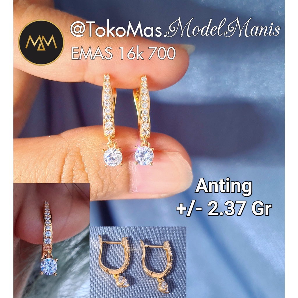 Jual Anting jepit listring gantung solitaire emas 700 kadar 16k ...