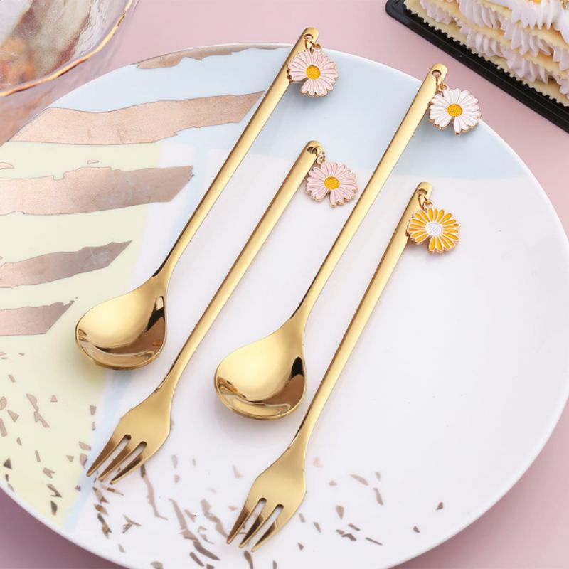 Jual SENDOK GARPU DESSERT | COFFEE TEA SPOON CUTE DESSERT DAISY GOLD ...