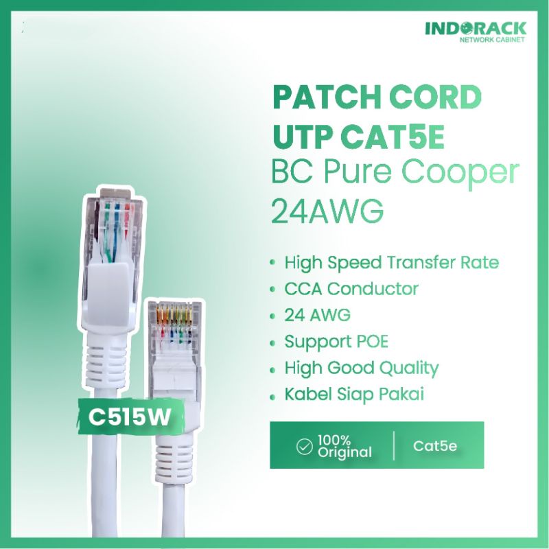 Jual UTP CAT5e INDORACK Kabel LAN 15M RJ45 Cable Patch Cord 24AWG 4 ...