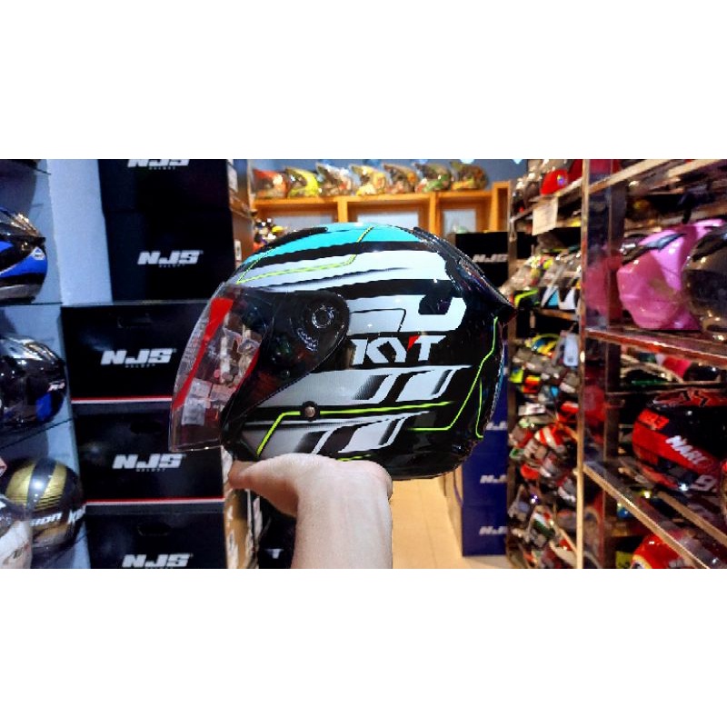 Jual HELM KYT DJ MARU #13 BLACK BLUE | Shopee Indonesia
