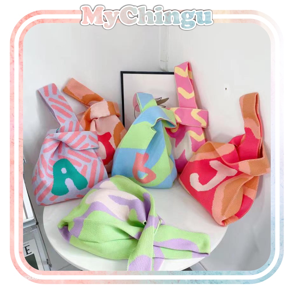 Jual Chingu TW001 Tas Bene Korean Knitted Checkered Tote Bag Tas Rajut ...