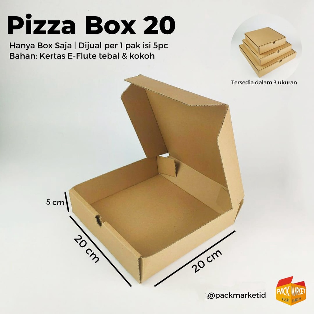 Jual Pizza Box 20x20 / 1 pak isi 5pc / kardus box pizza tebal/box ...