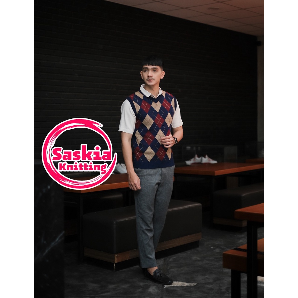 Jual sweater rajut rompi vest top corak sido#rajut pria#pakaian pria# ...