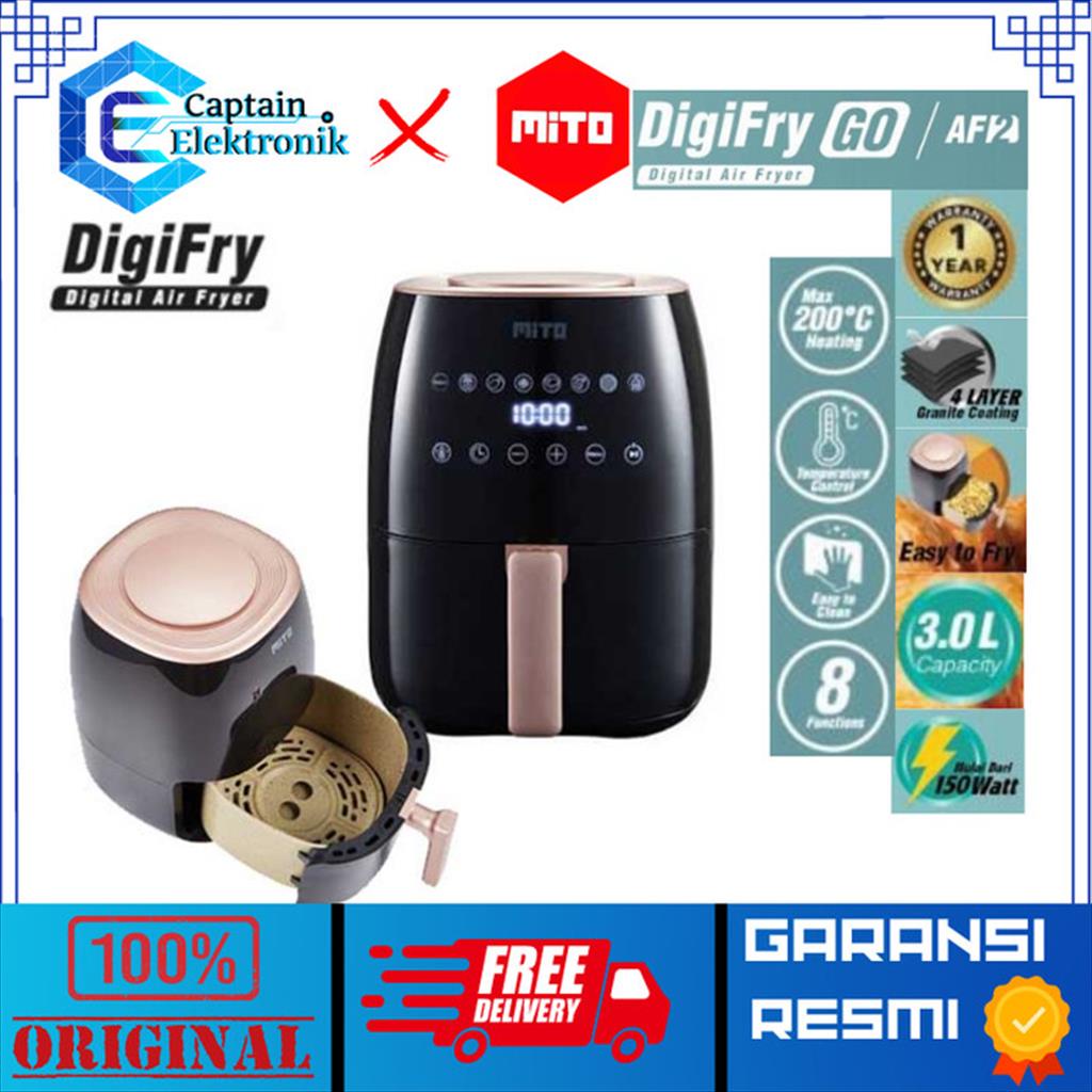Jual MITO Air Fryer Digi Fry Go AF2 / AF 2 / AF-2 Low WattTanpa Minyak 3L - Black Gold | Shopee ...