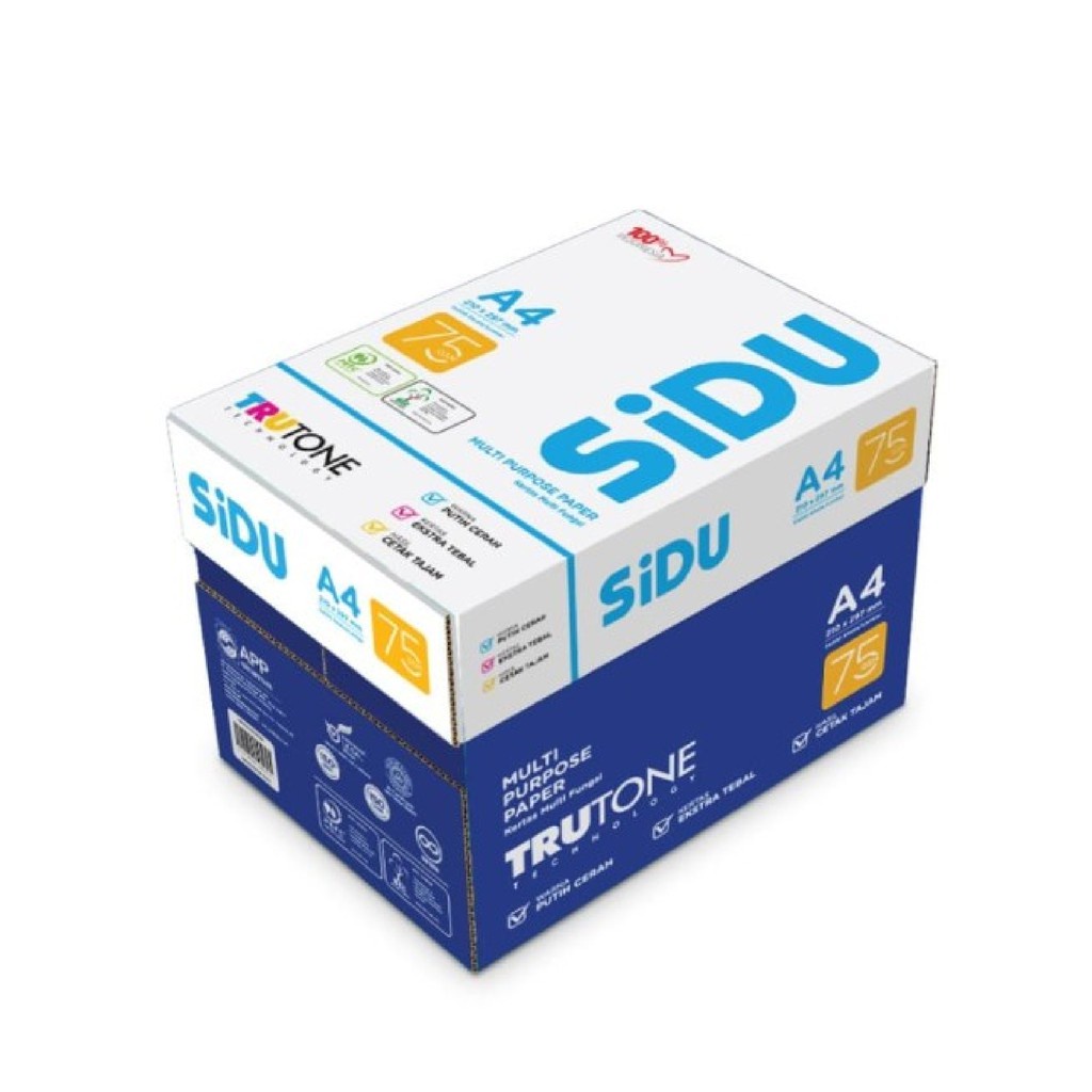 Jual Kertas Hvs Print Fotocopy Sidu A4 75 Gram 1 Dus 5 Rim