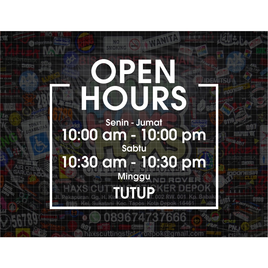Jual Cutting Sticker Custom Jadwal Buka Tutup Toko V3 Stiker Kaca Cafe ...