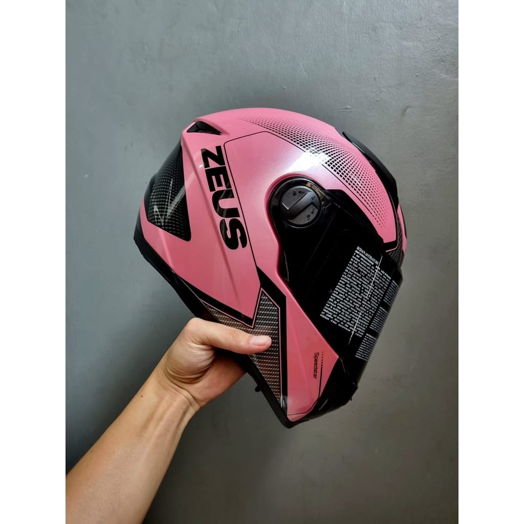 Jual ZEUS ZS 811C PINK AL6 BLK GLOSSY FULL FACE SINGLE FLAT VISOR FREE ...