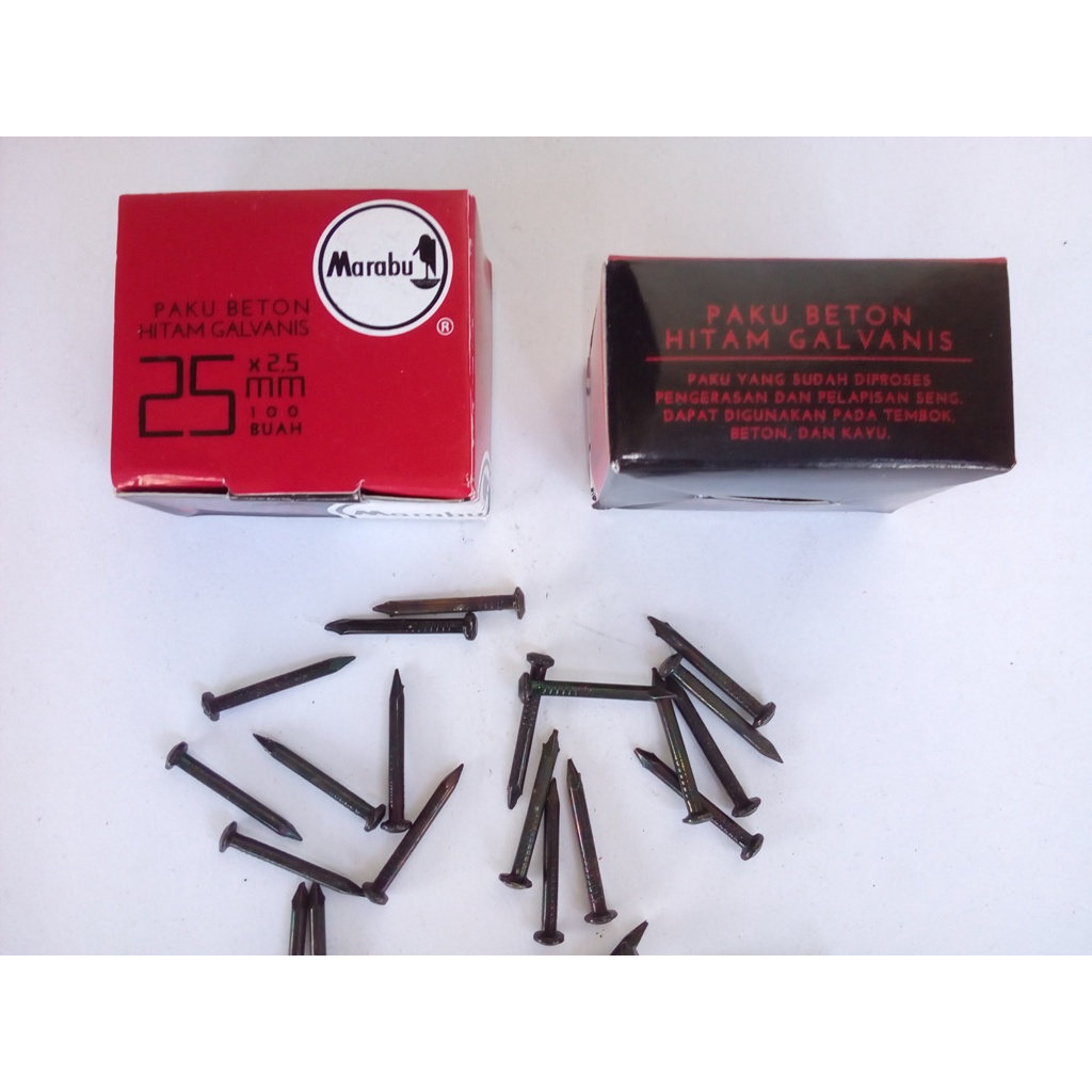 Jual PAKU BETON HITAM 25MM MARABU/STEEL FIXING PINS/PAKU GALVANIS BLACK ...