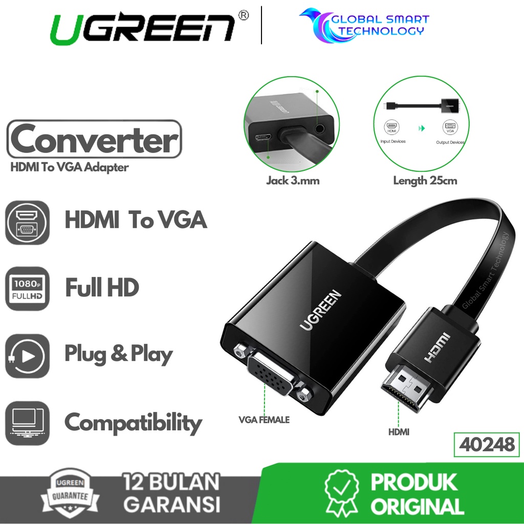 Jual UGREEN 40248 Converter Kabel HDMI To VGA Adapter for Laptop TV Proyektor - Garansi Resmi 1 ...