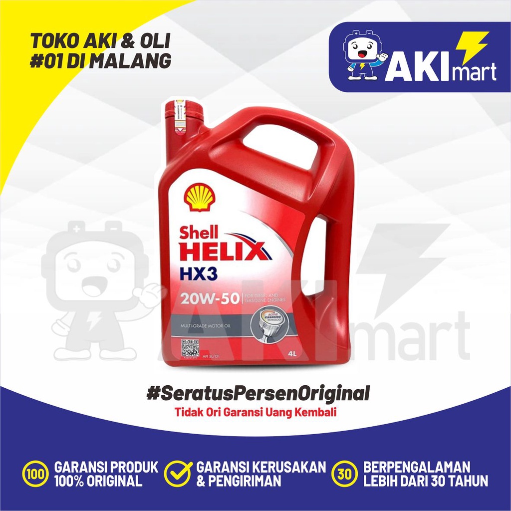 Jual Shell Helix HX3 20W50 API SL/CF 4 Liter Oli Mobil Bensin | Shopee Indonesia