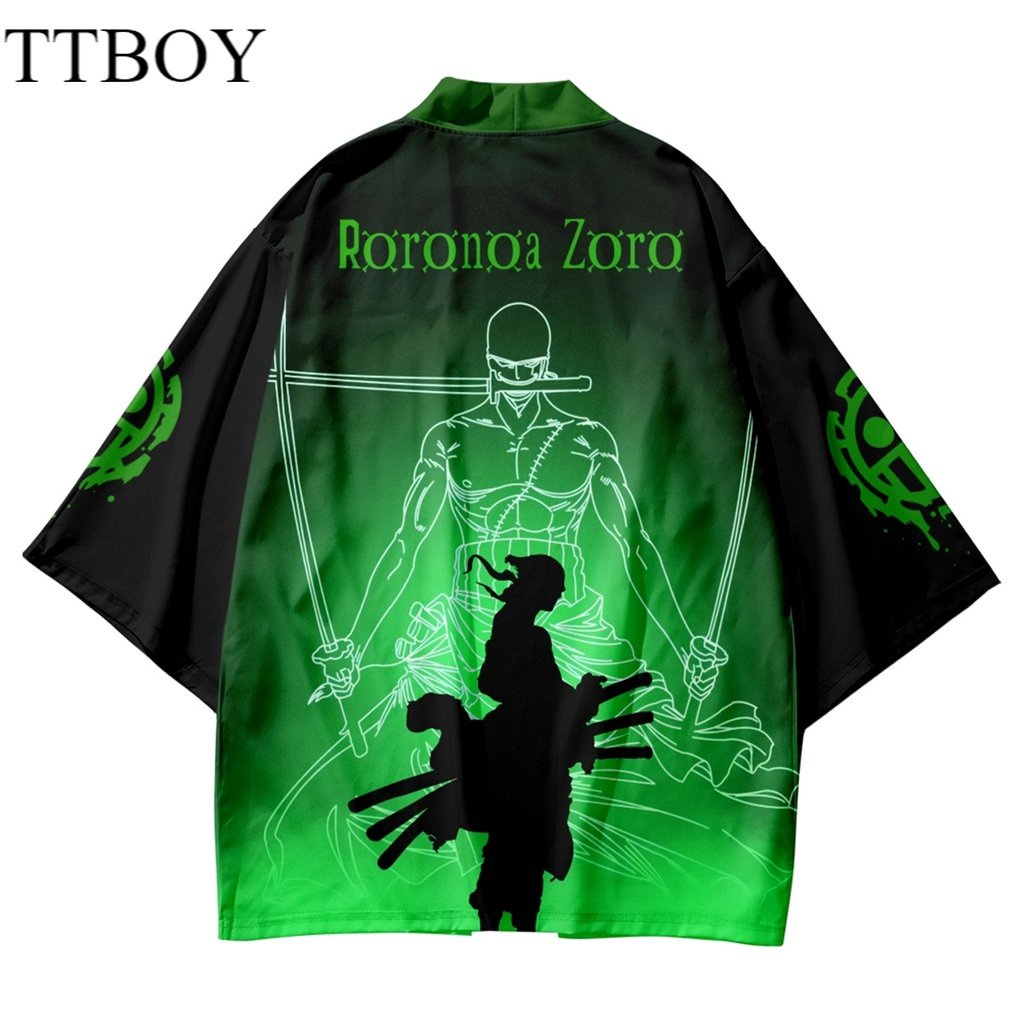Jual One Piece Sauron Cartoon Anime Green Zoro Outer Kimono Japan Men ...