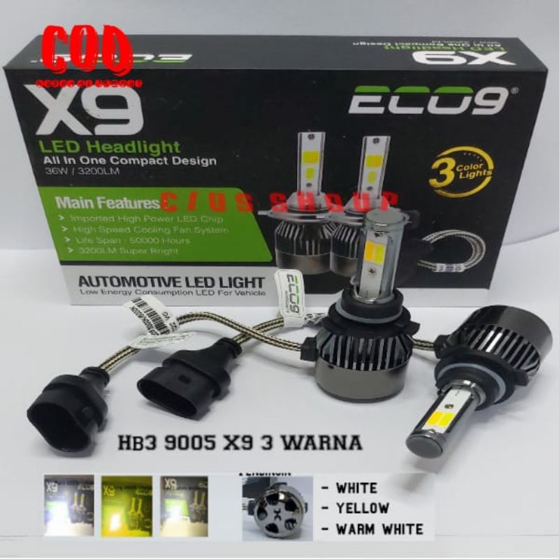 Jual LAMPU LED HEADLAMP FOGLAMP MOBIL H4 H11 H7 HB3(9005) HB4(9006) X9 ECO9 3 WARNA PUTIH ...