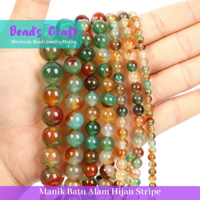 Jual Manik Batu Alam Hijau Stripe Bahan Craft Gelang 4mm 6mm 8mm 10mm ...