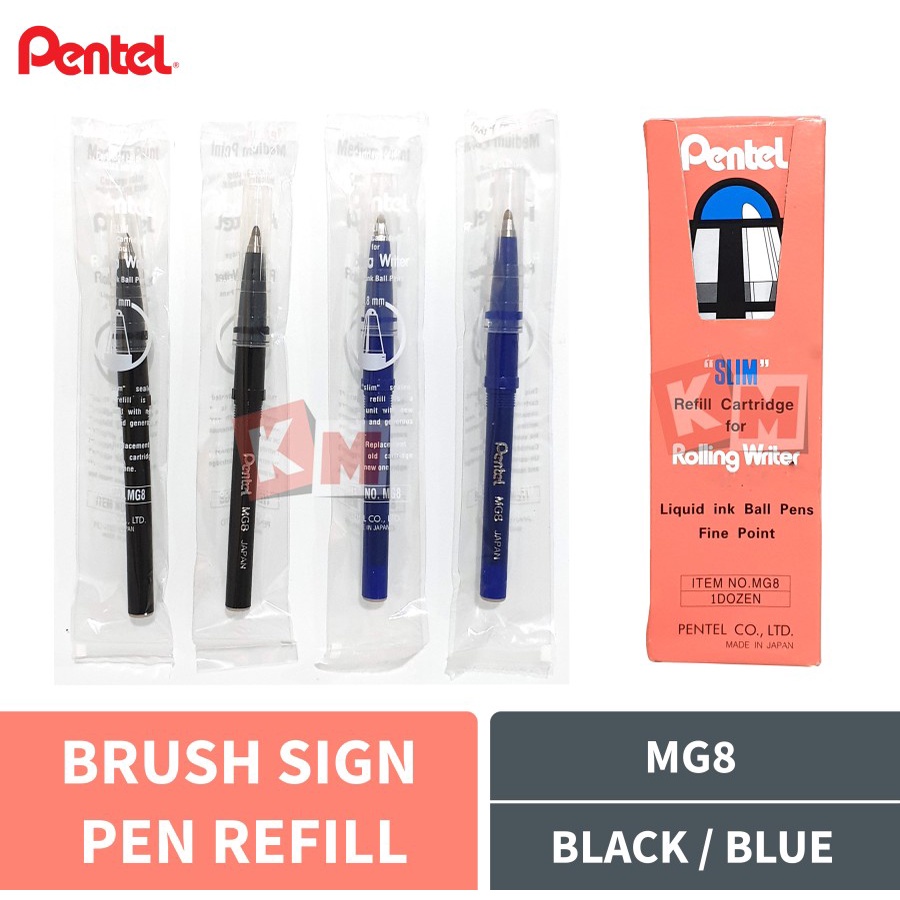 Jual Brush Sign Pen Refill Isi Tinta Pulpen Rolling Writer Pentel MG8 0.8mm | Shopee Indonesia