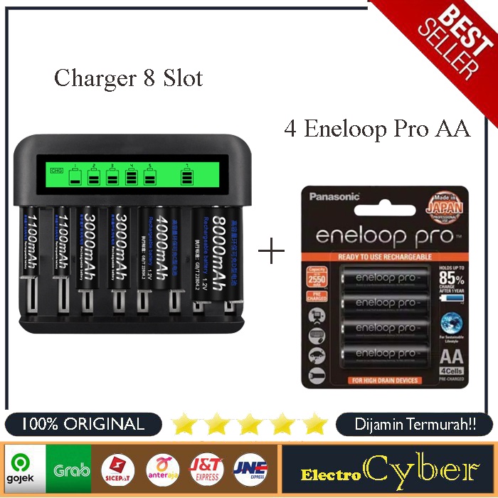 Jual Paket Eneloop PRO + Charger AA / AAA D 8 Slot for eneloop | Shopee ...